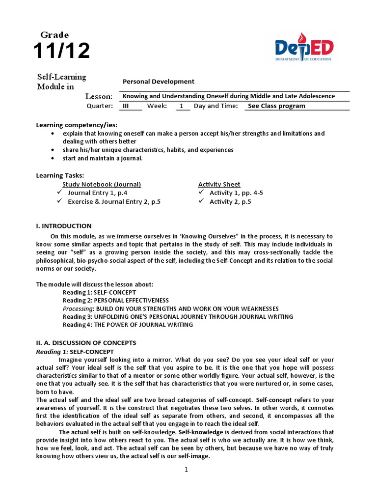 Personal-Development SLM Q3 Week-1 | PDF | Personal Development | Disciplines