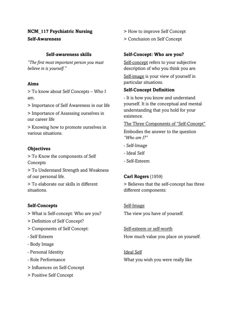 NCM117 | PDF | Self Esteem | Self Concept