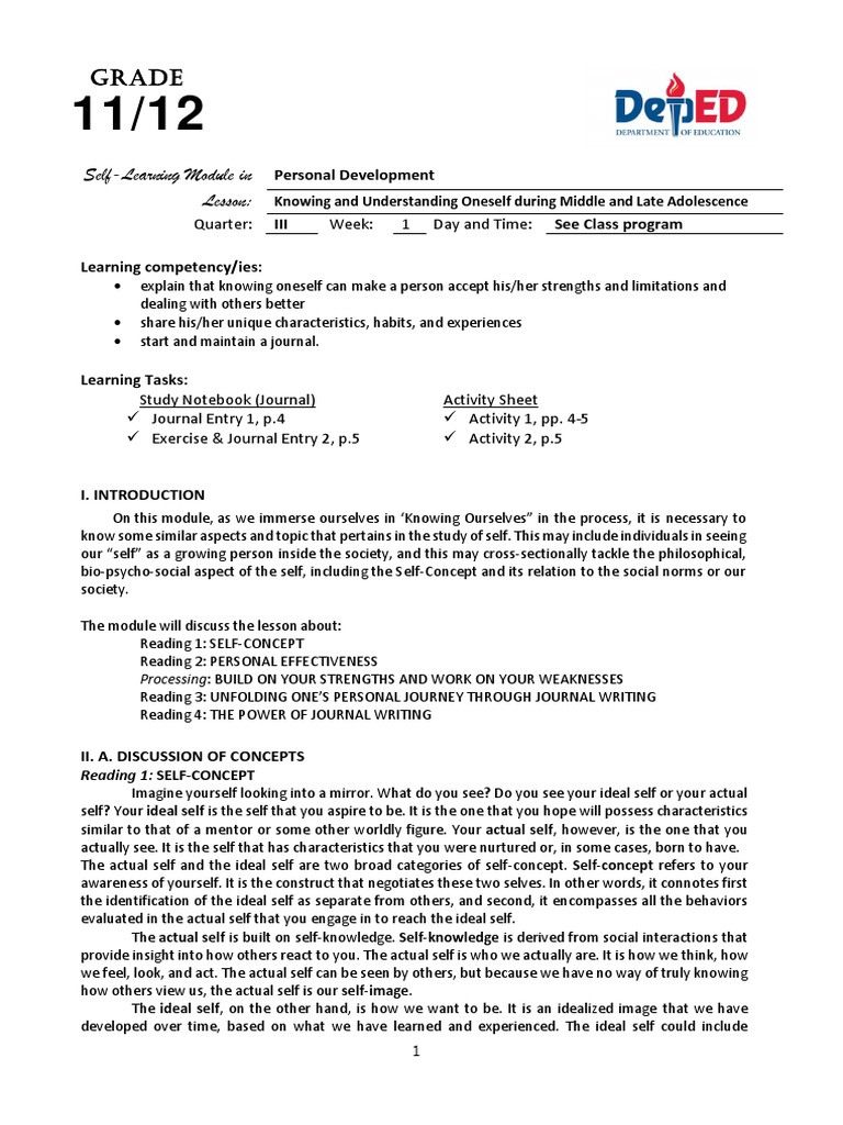 Personal-Development SLM Q3 Week-1 | PDF | Personal Development ...