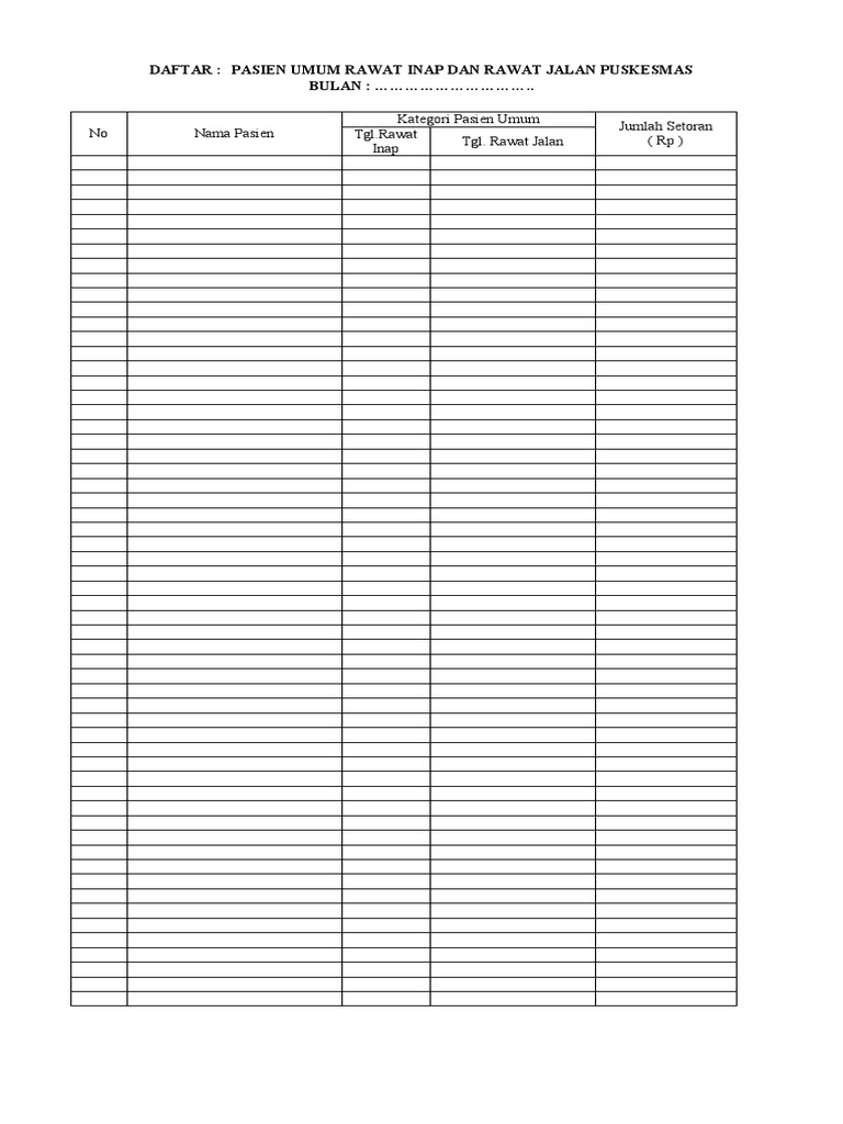 Daftar Pasien Umum Rawat Inap Dan Rawat Jalan Puskesmas | PDF