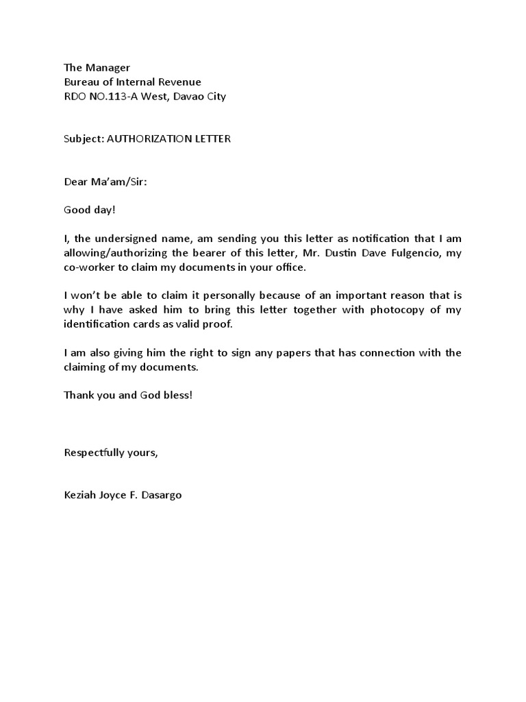 Authorization Letter | PDF