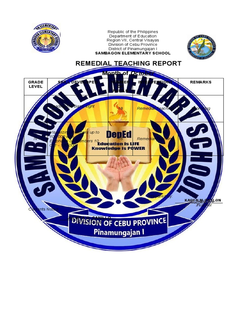 Remedial Teaching Form | PDF | Reading Comprehension | Learning Methods