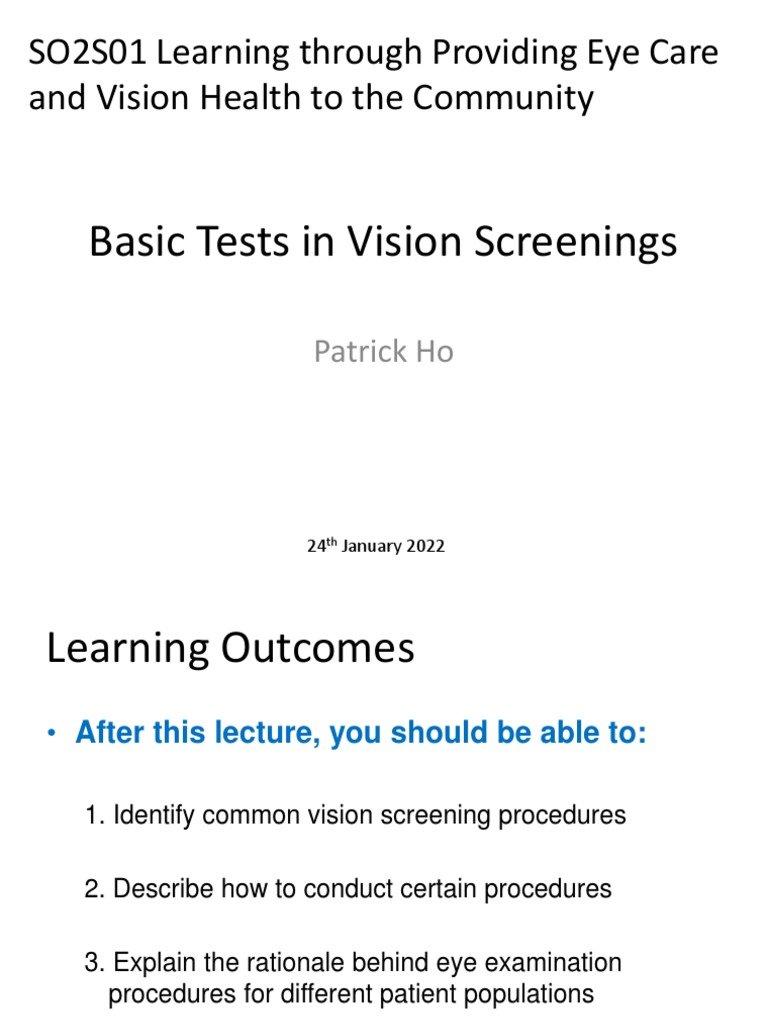 2021-2022 Sem 2 Lecture 2 Basic Tests in Vision Screenings - Student ...