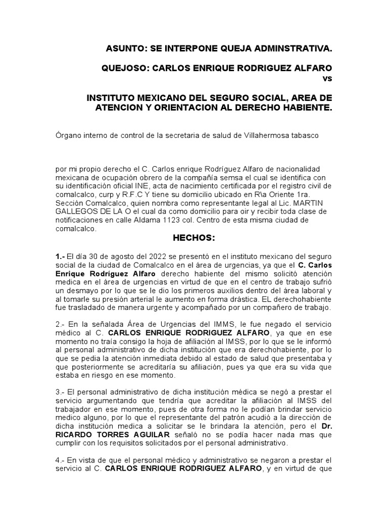 Queja Administrativa | PDF