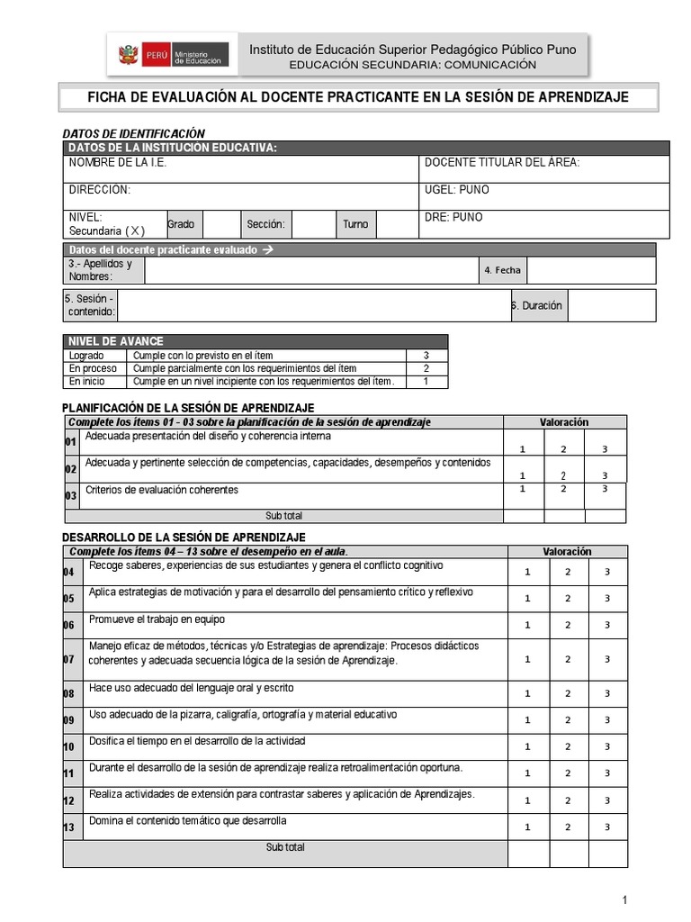 Ficha Evaluacion Docente Area 2023 | PDF
