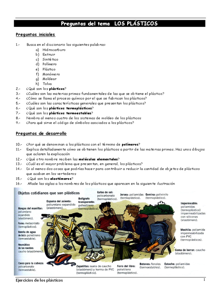 3o ESO Ejercicios de LOS PLaSTICOS | PDF | El plastico | Polímeros