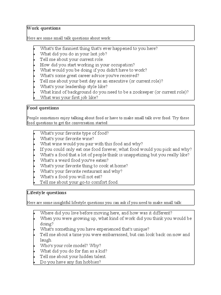 Engaging Small Talk Questions Guide | PDF