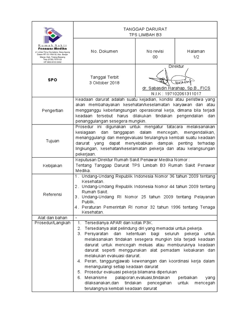 Spo Tanggap Darurat TPS B3 | PDF