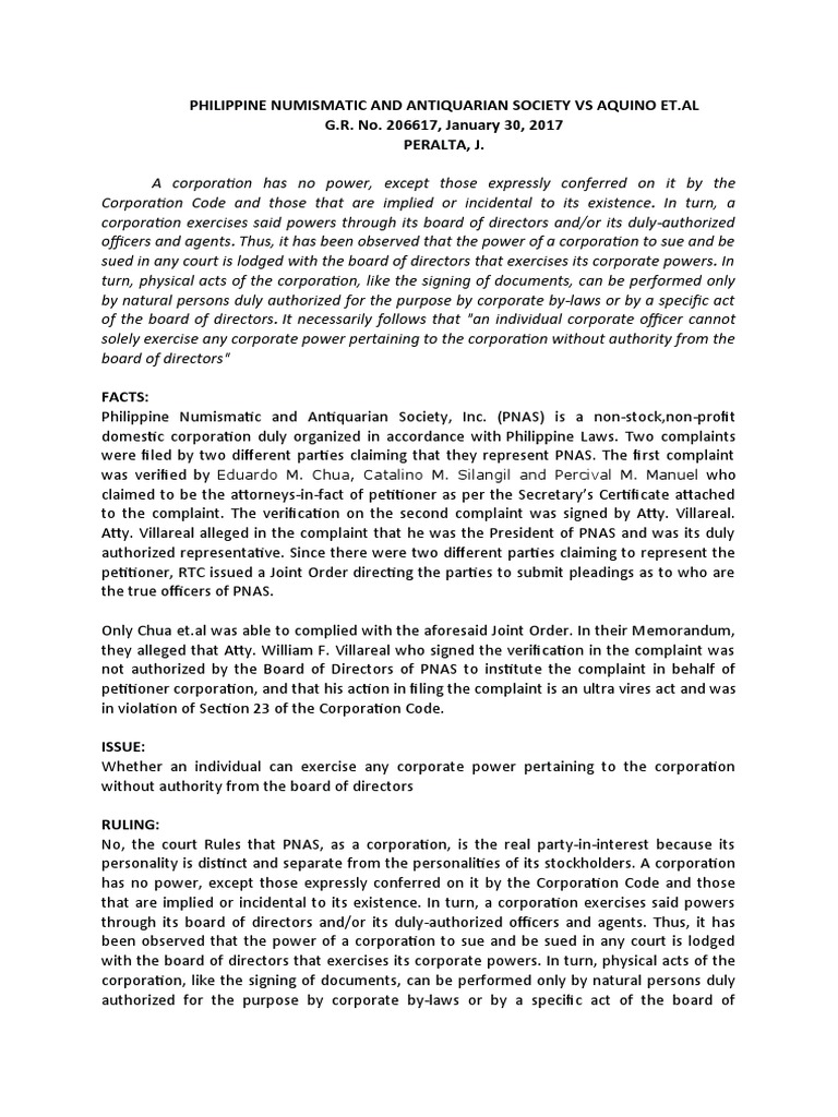 Corporate Authority in PNAS Case | PDF | Complaint | Board Of Directors