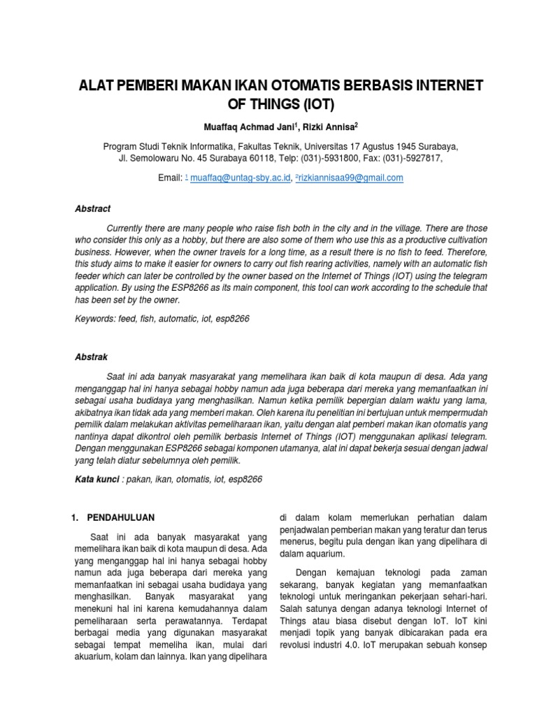 Alat Pakan Ikan Otomatis Berbasis Internet Iot Pdf