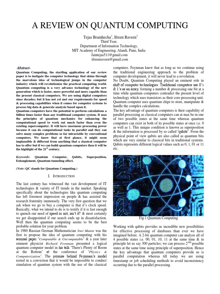 A Review on Quantum Computing | PDF | Quantum Mechanics | Quantum Computing