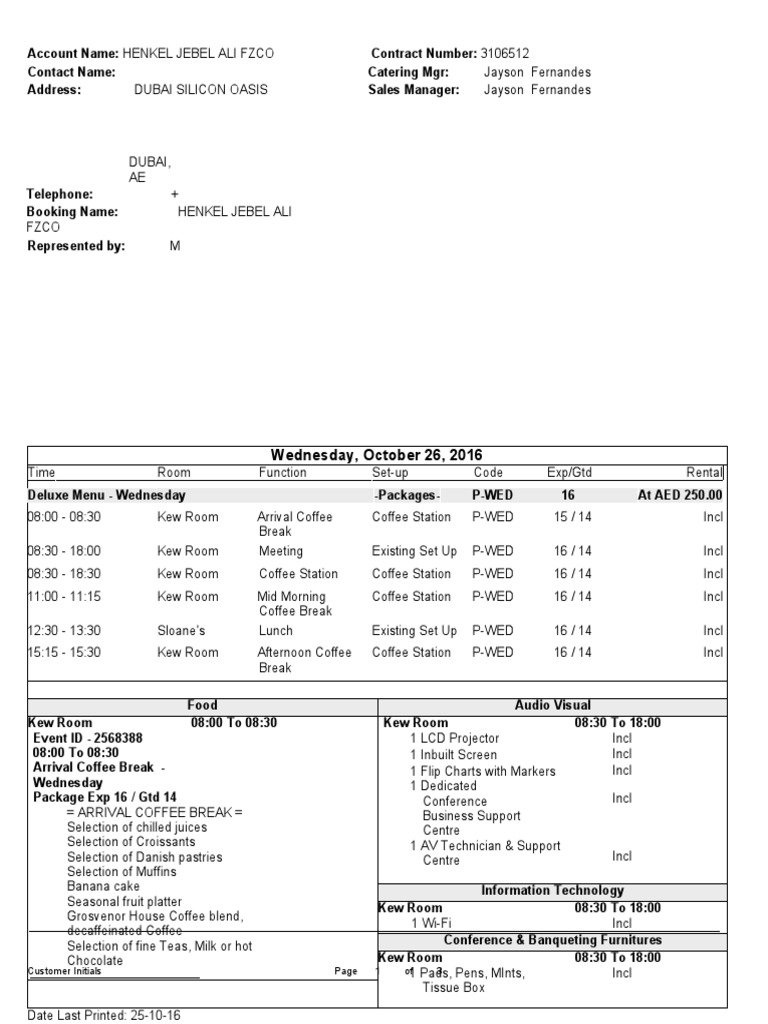 Catering and Event Details for Meeting Hosted by Henkel Jebel Ali FZCO ...