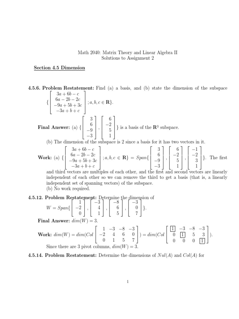 Solutions to Problems on Dimension and Change of Basis in Linear Algebra II | PDF | Eigenvalues ...
