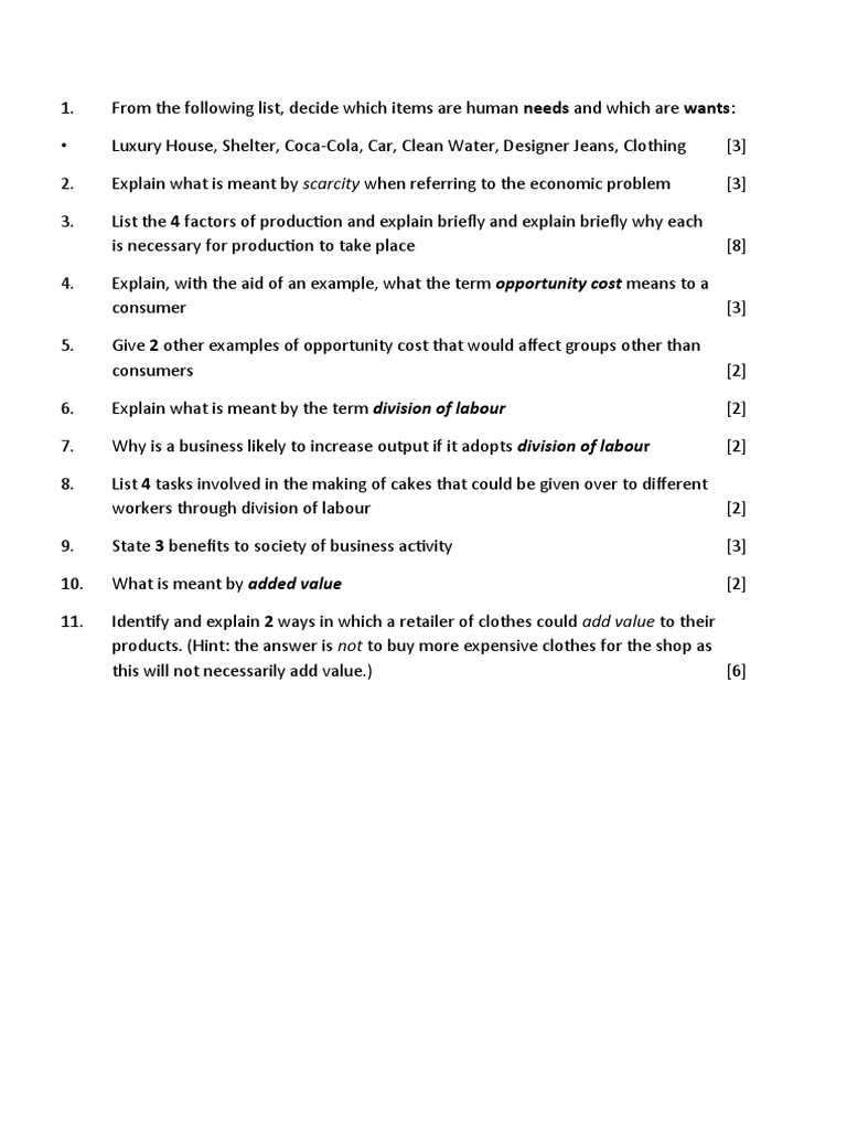 IGCSE Business Activity Questions | PDF