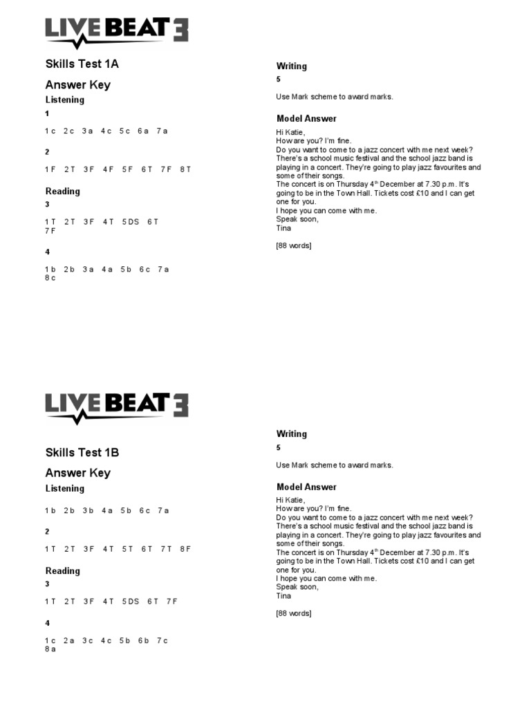 LB3 Skills Tests KEY | PDF | Word | Phrase