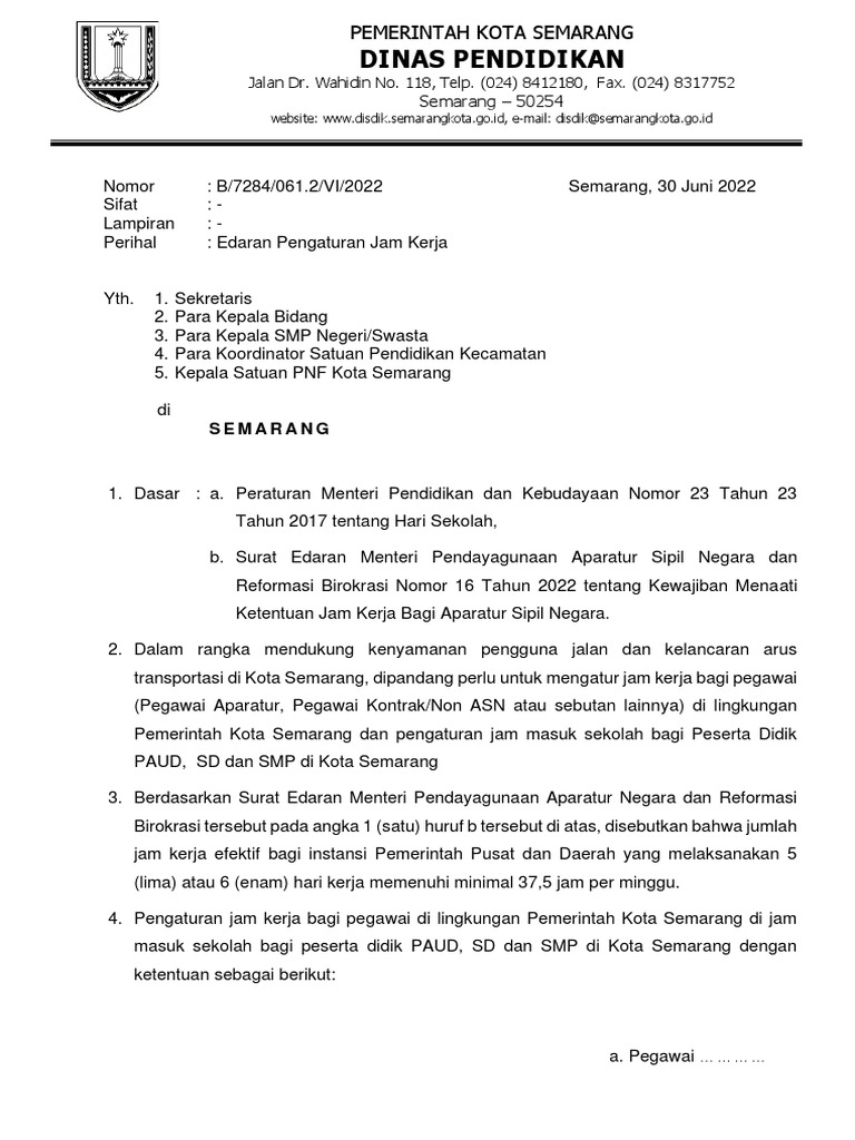 Edaran Pengaturan Jam Kerja 2022 | PDF