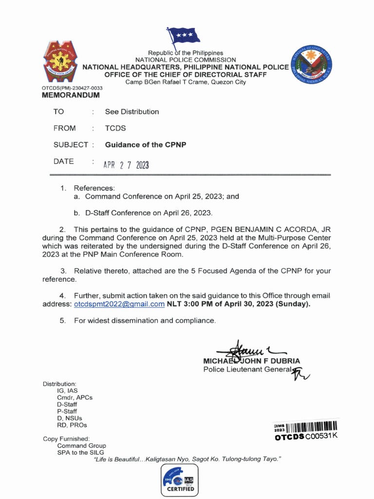 TCDS Memo Re Guidance of The CPNP Dated April 27 2023 | PDF