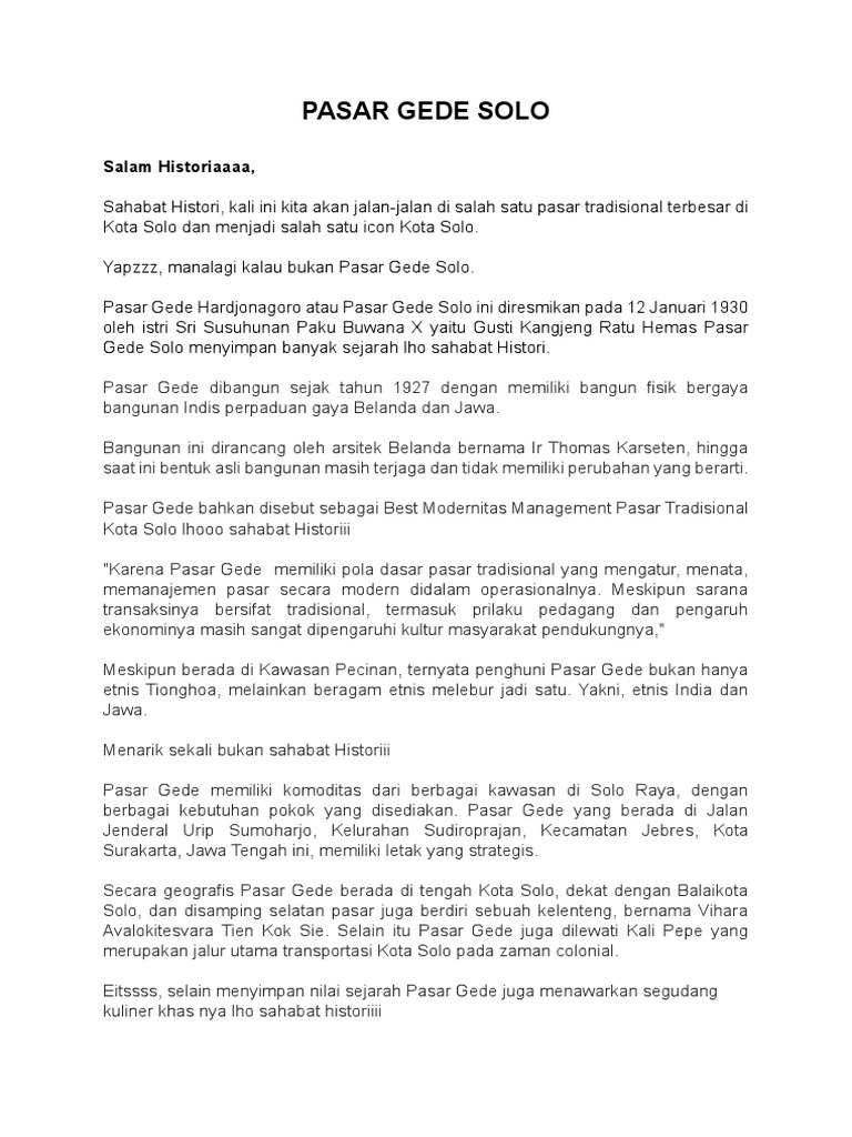 Script Pasar Gede Solo | PDF