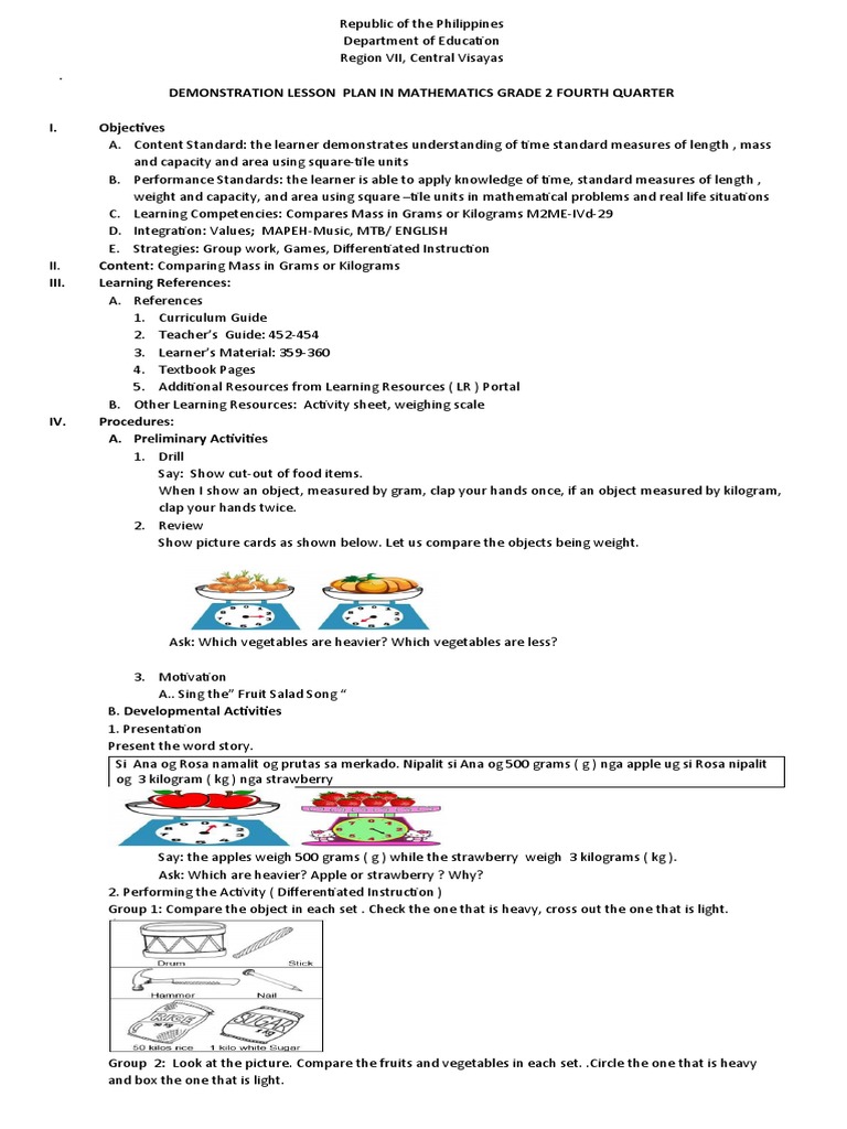 Grade 2 Cot Math q4 Final Demo | PDF | Weight | Kilogram