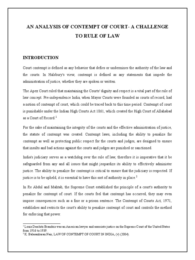 An Analysis of Contempt of Court - A Challenge To Rule of Law | PDF ...