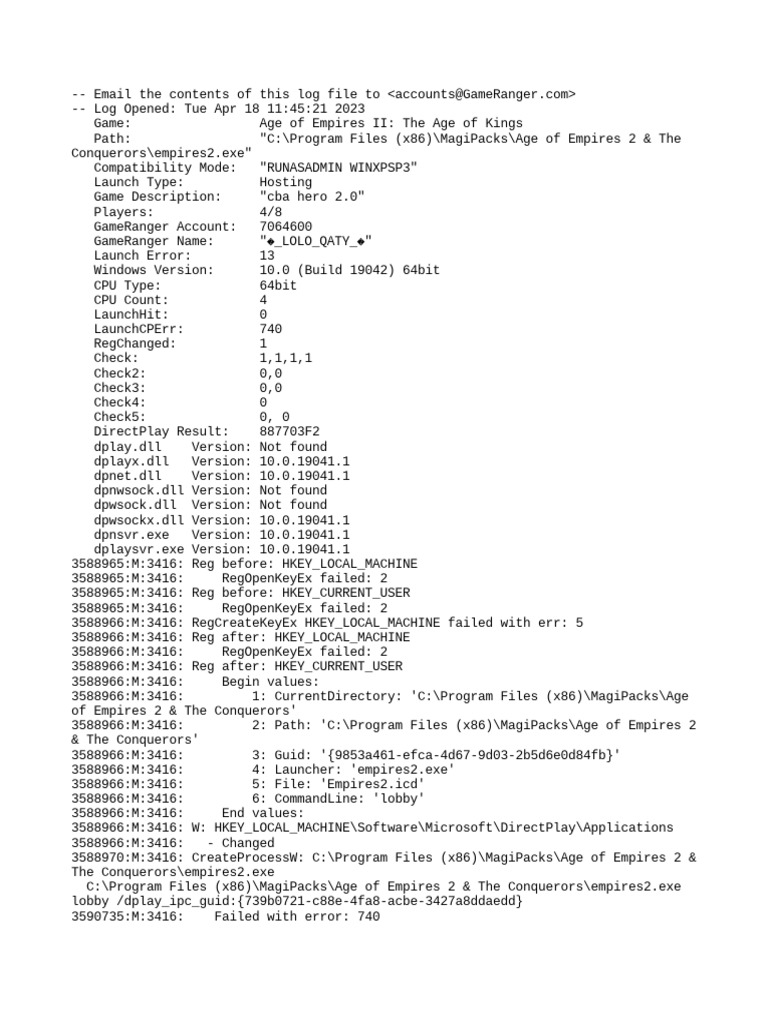 GameRanger Launch Log | PDF | Windows Registry | 64 Bit Computing