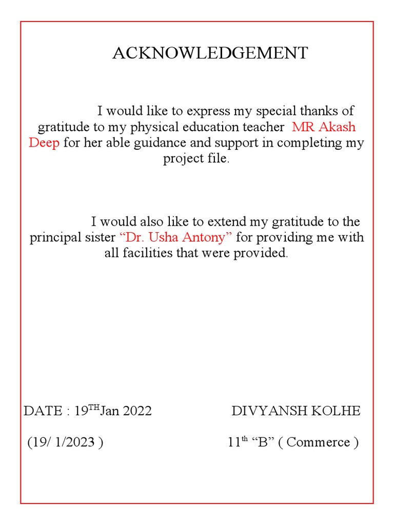 Acknowledgment for Project Support | PDF