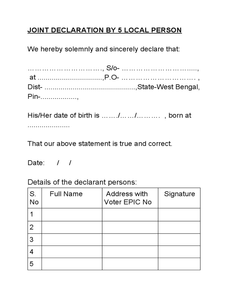 5 Persons Declaration Form | PDF