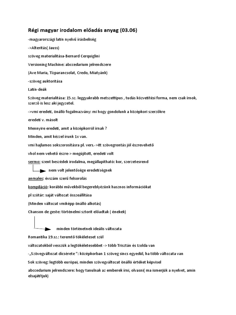 Régi Magyar Irodalom Előadás Anyag 2023.03.06 | PDF