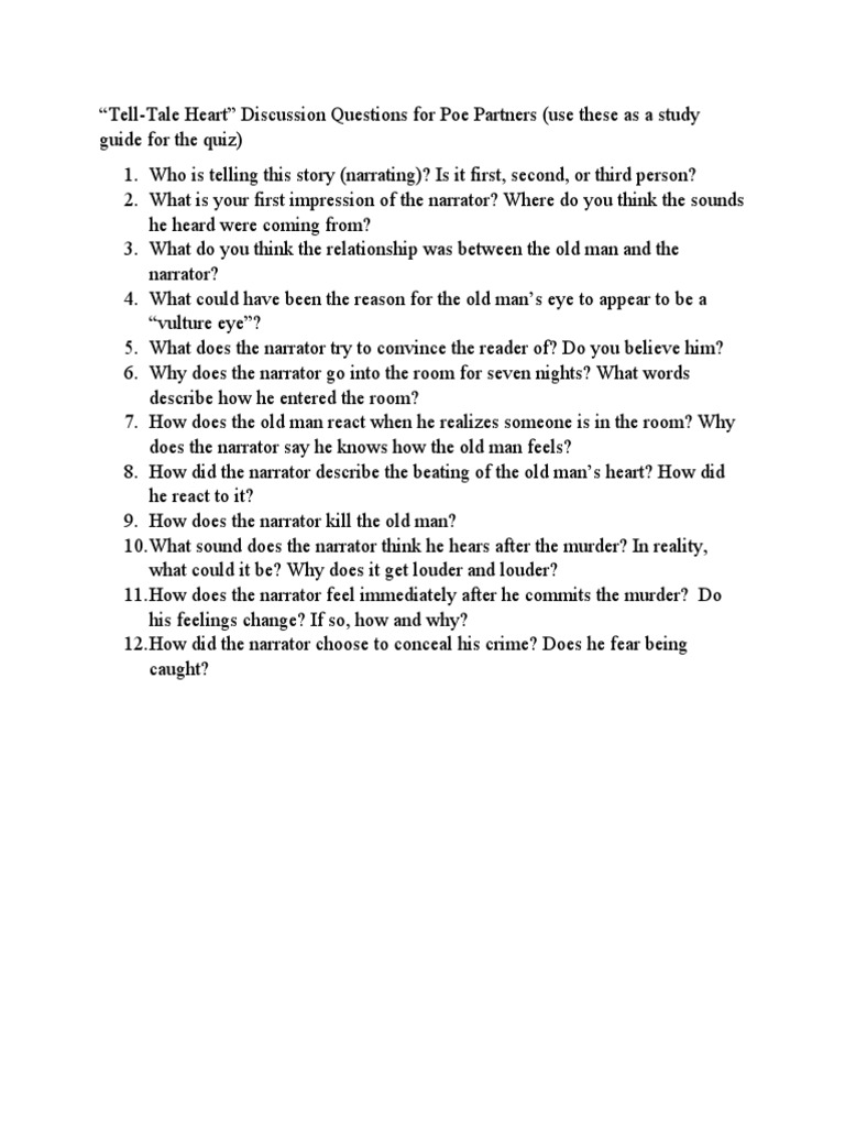 Tell-Tale Heart Discussion Questions | PDF