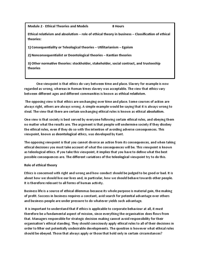 Ethical Theories and Models | PDF | Utilitarianism | Relativism