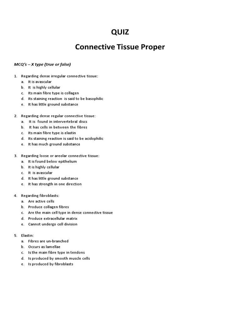 Quiz 4 - Connective Tissue | PDF | Connective Tissue | Tissue (Biology)