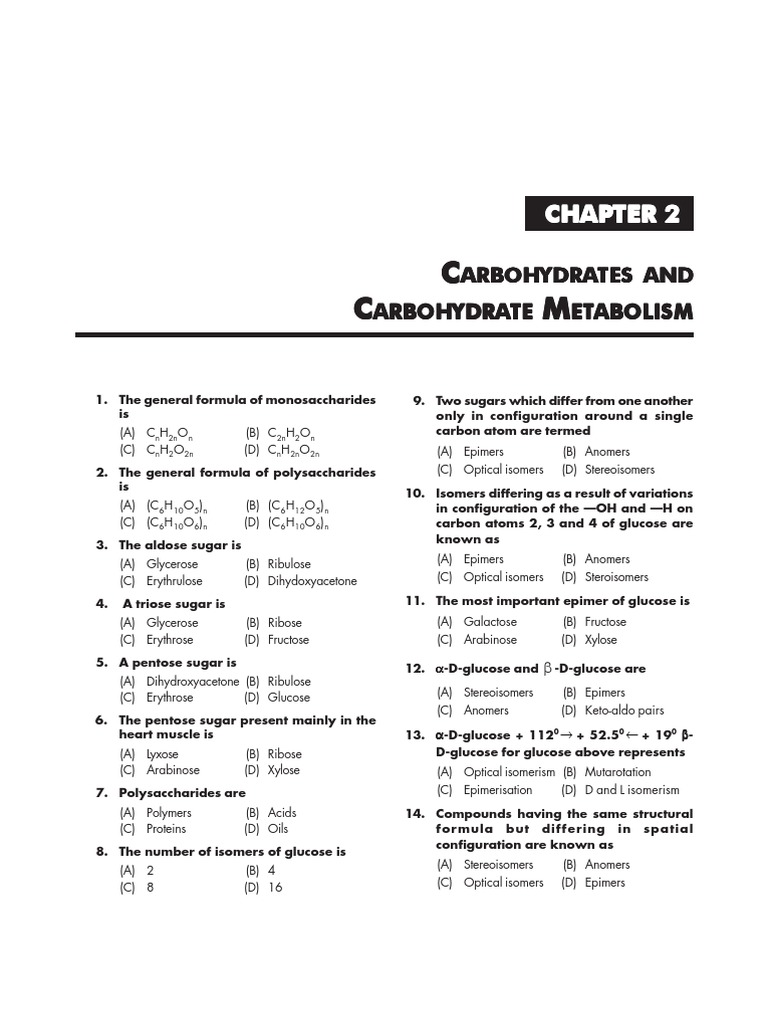 Biochemistry MCQs: Carbohydrates | PDF | Glycolysis | Glucose