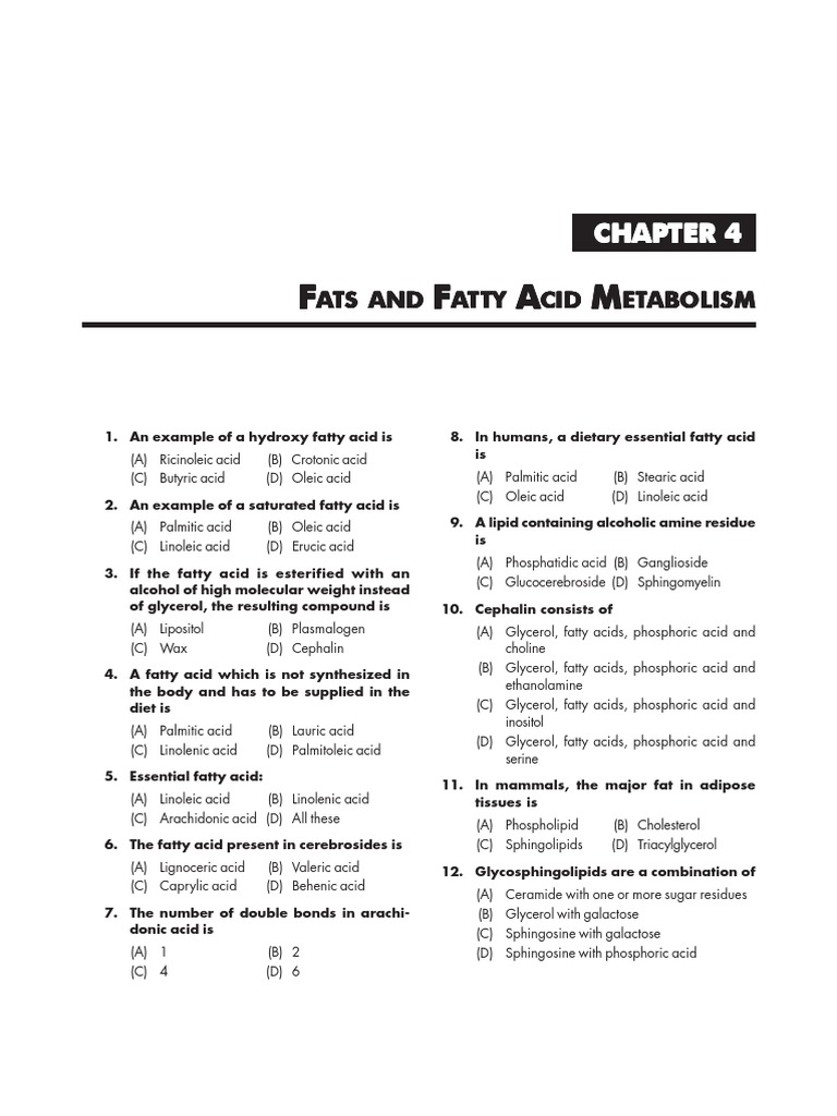 MCQ Biochemistry Lipids | PDF | Lipid | Fatty Acid
