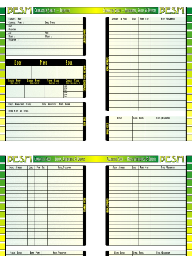 BESM - Character Sheet | PDF