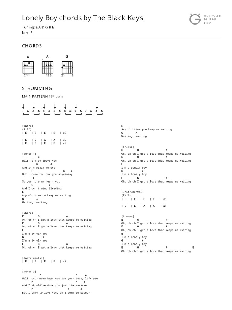 Lonely Boy Chords by The Black Keystabs @ Ultimate Guitar Archive | PDF