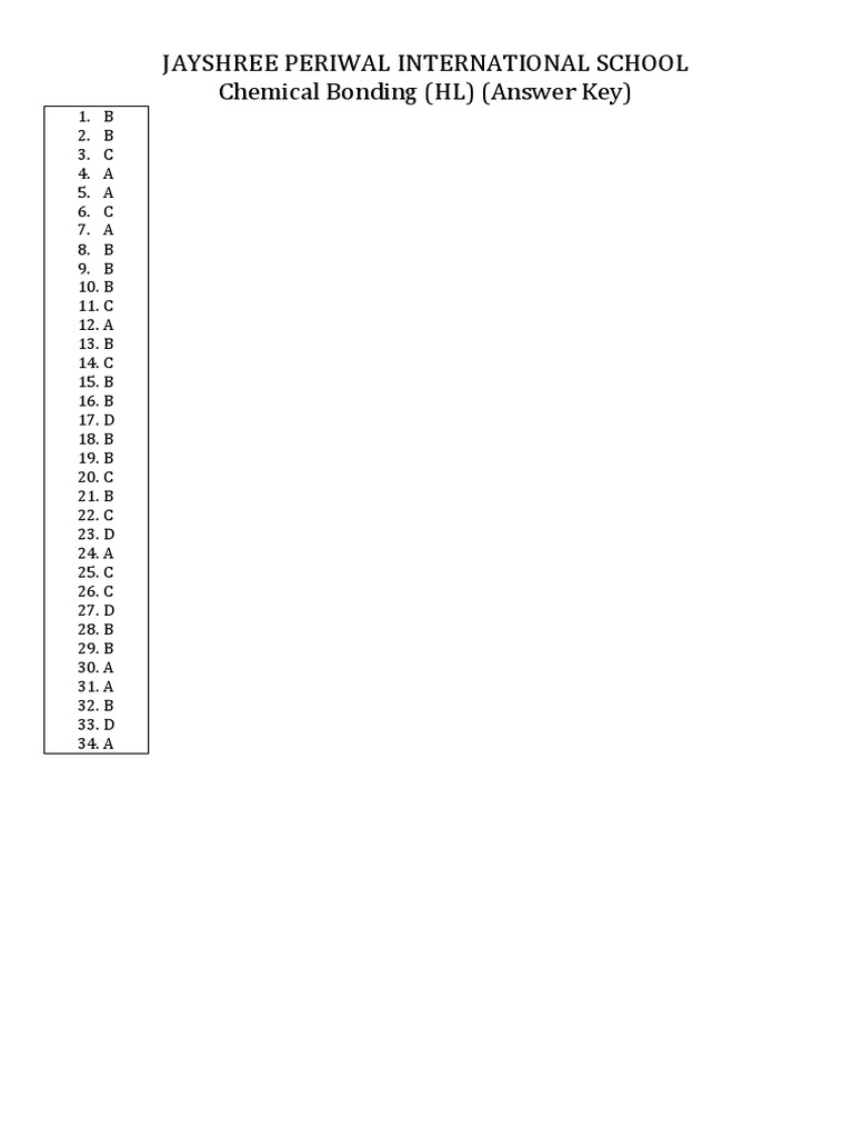 Chemical Bonding (Answer Key) | PDF