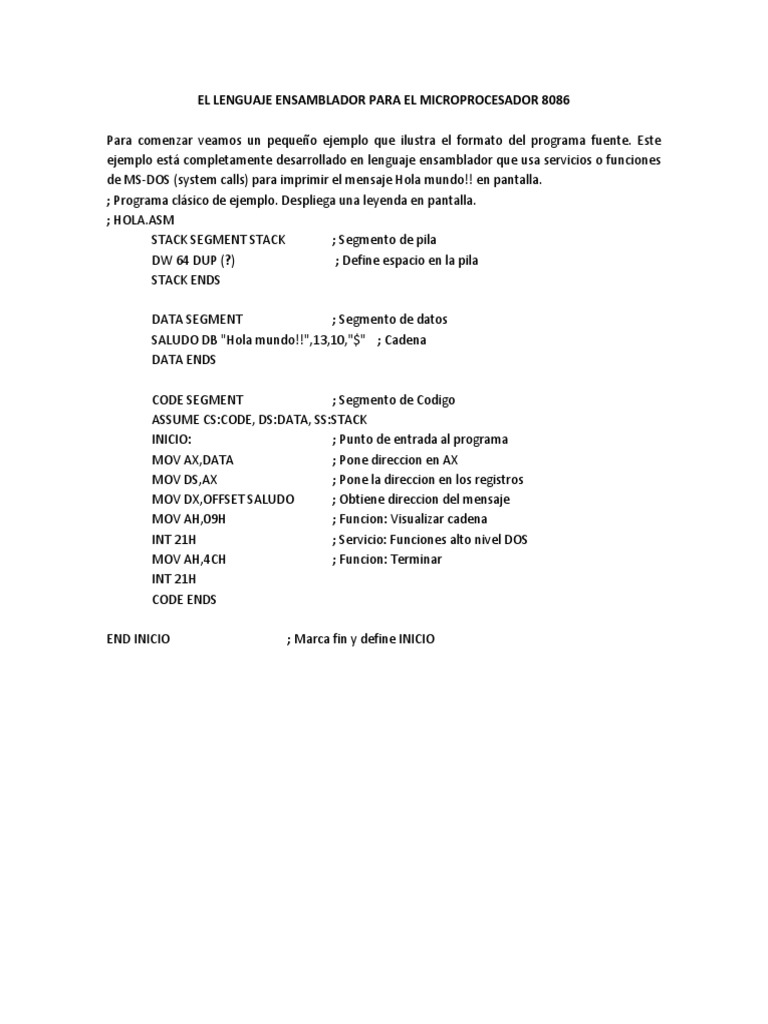 Ensamblador para UP 8086 | PDF