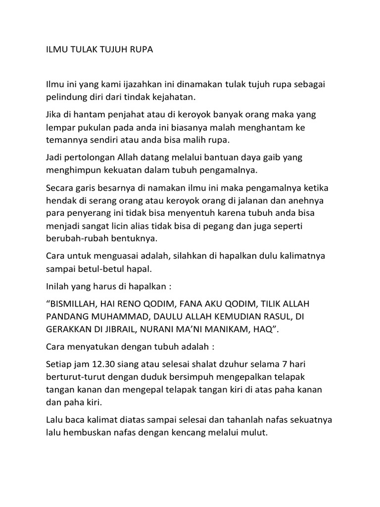 Ilmu Tulak Tujuh Rupa-2 | PDF