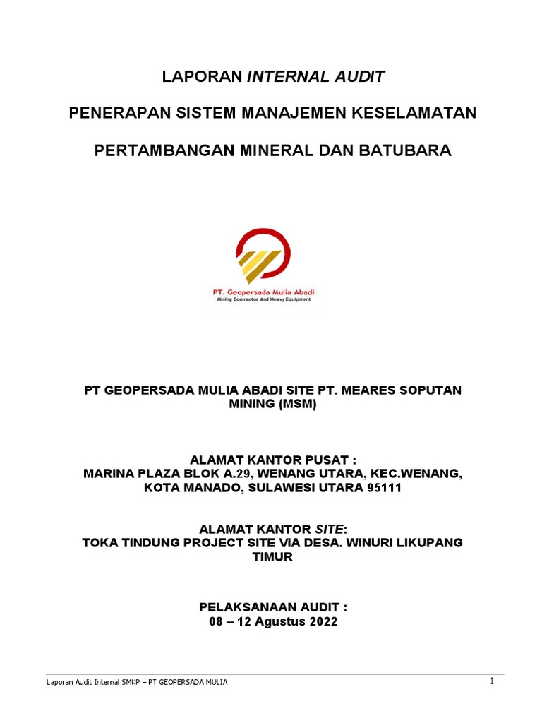 Laporan Audit Internal SMKP - GMA 2022 (MSM) - Final | PDF