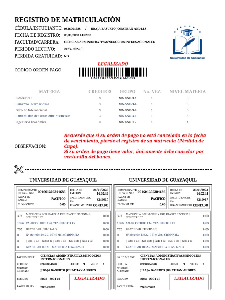Orden de Matrícula | PDF | Dinero | Industrias de servicio