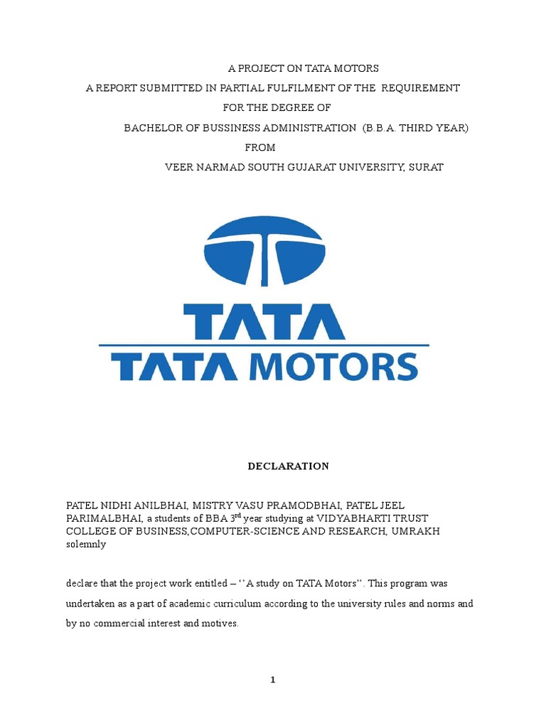 A Project On Tata Motors | PDF | Business | Economies