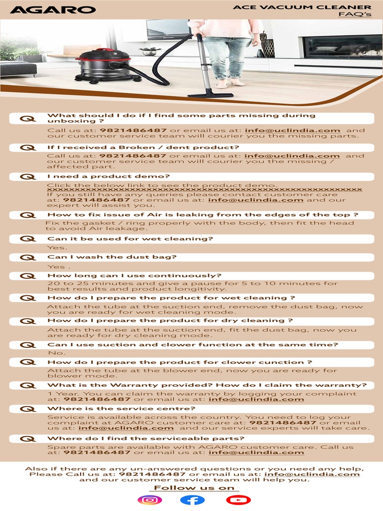ACE Vacuum Cleaner - FAQ | PDF | Industrial Processes | Manufactured Goods