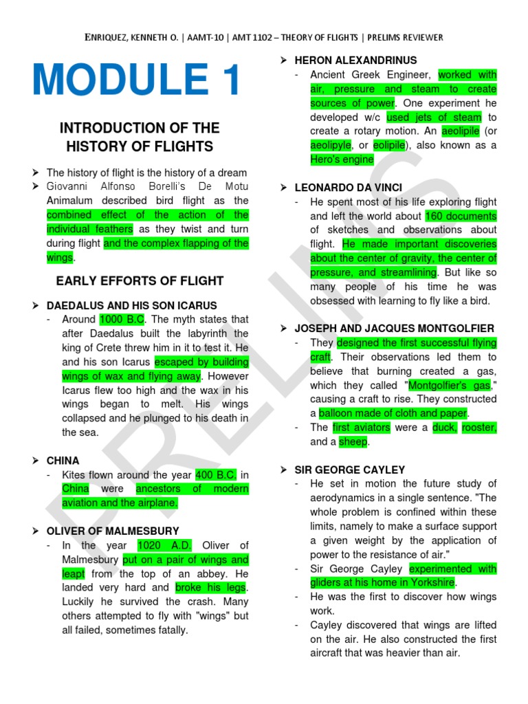 Amt 1102 (Theory of Flights) - Prelims Reviewer | PDF
