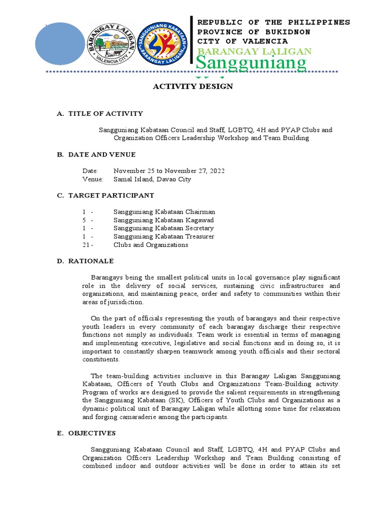 Activity Design (Budgeting) | PDF | Team Building | Economies