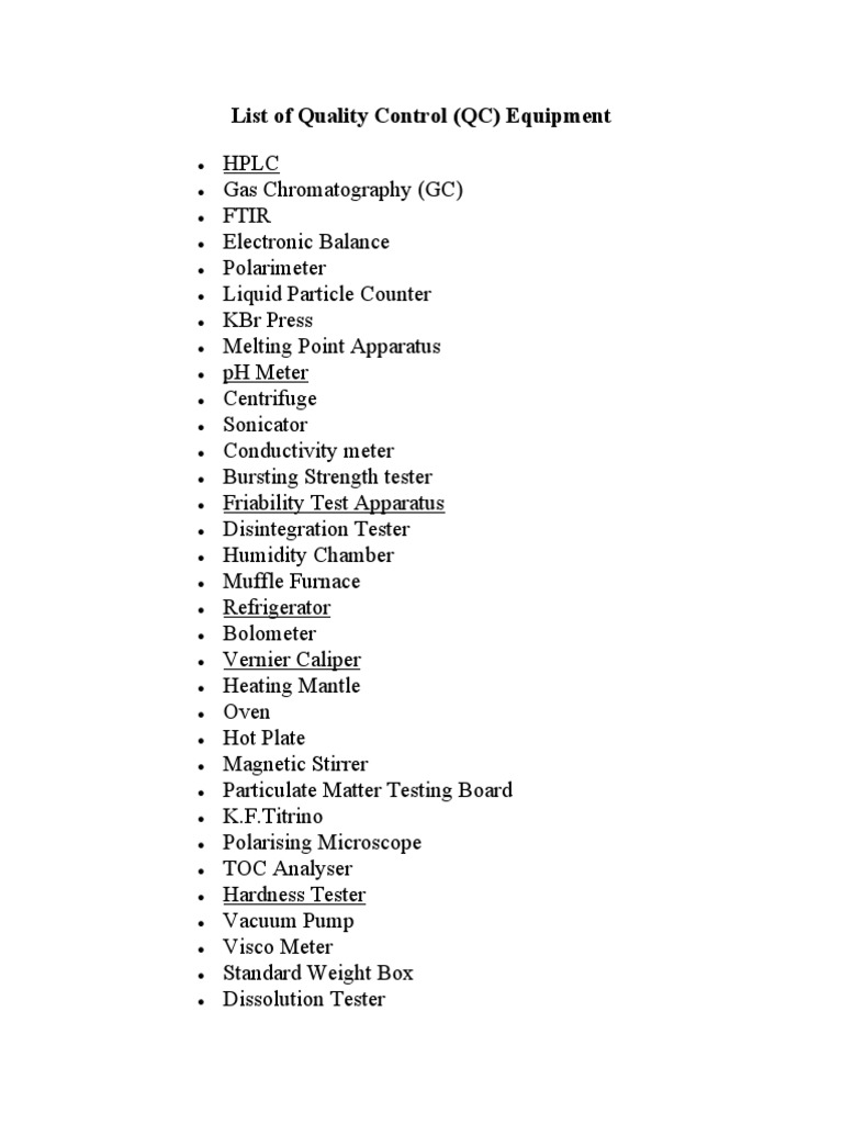 List of Quality Control (QC) Equipment | PDF