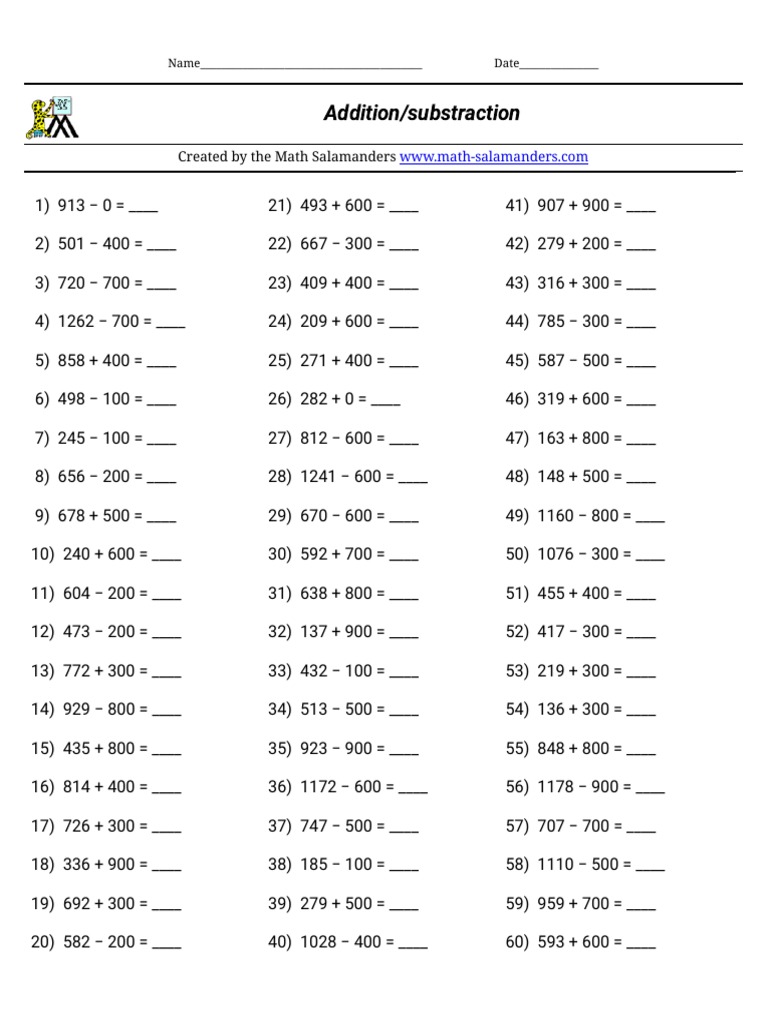 Addition Subtraction Worksheets (8) | PDF