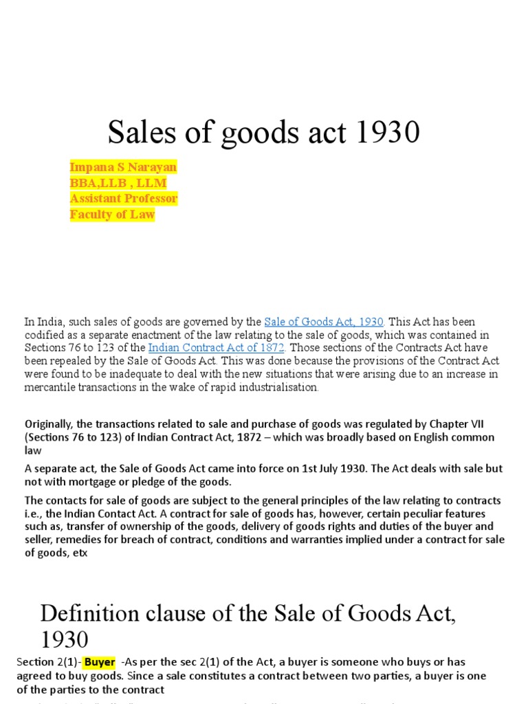 Sales of Goods Act 1930 | PDF