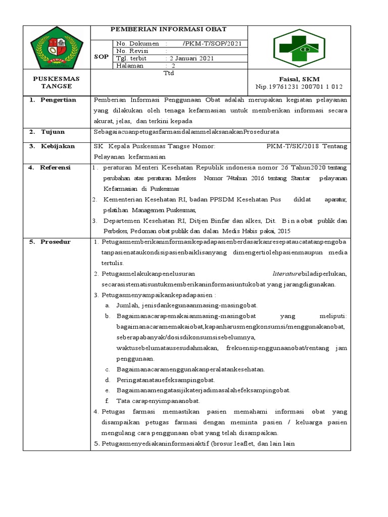 SOP 3.10.11 PEMBERIAN INFORMASI OBAT Atur Spasi | PDF