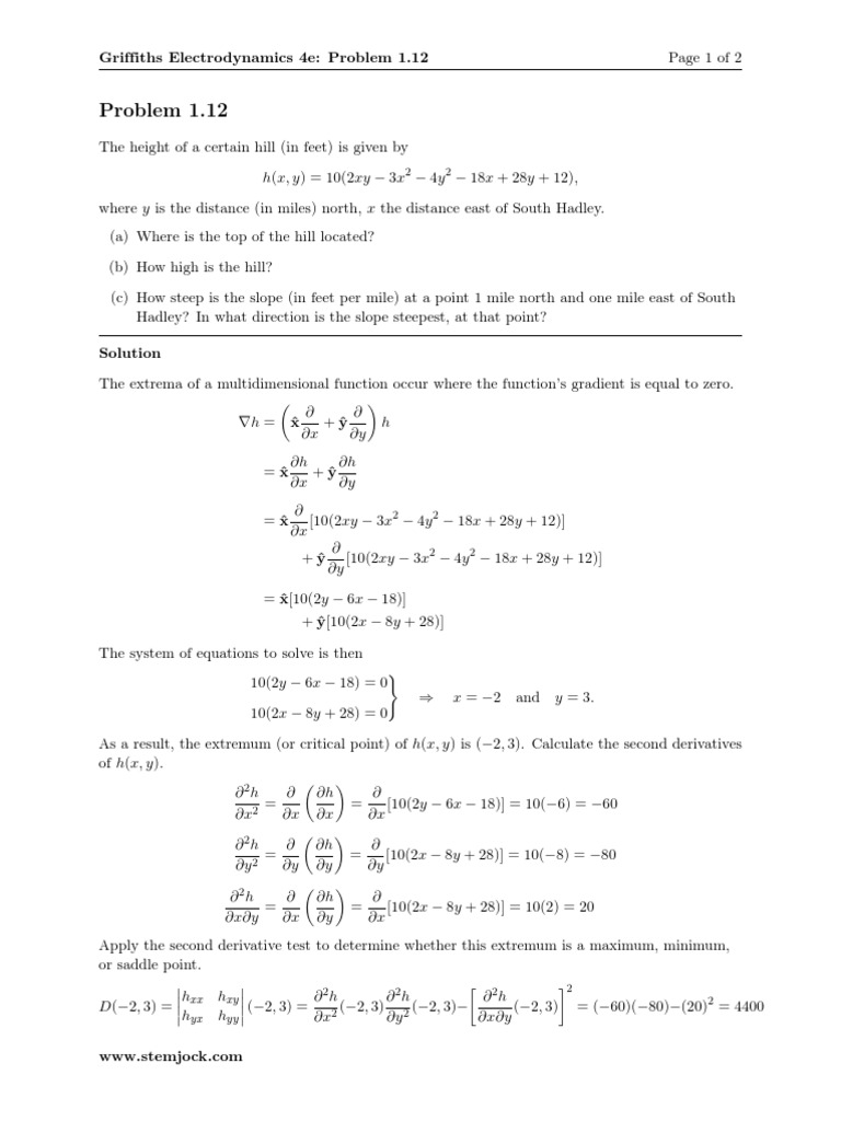 Griffiths ED4 e CH 1 P 12 | PDF | Maxima And Minima | Equations