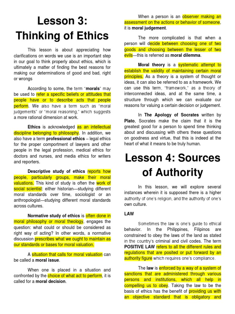 MODULE 1 LESSON 3 TO 5 Ethics | PDF | Morality | Good And Evil